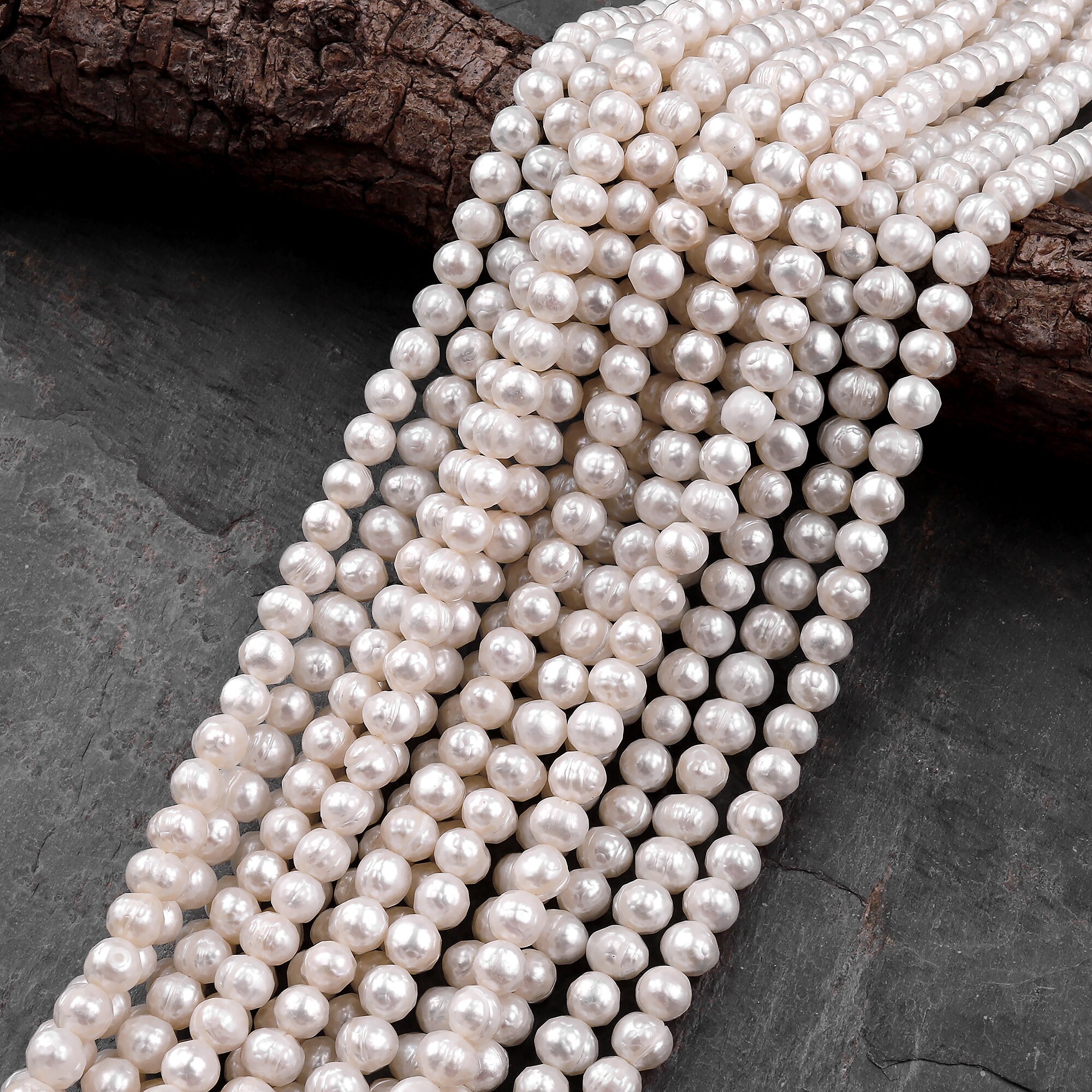 Faceted Genuine Freshwater White Pearl 6mm 8mm 10mm off Round 15.5 ...