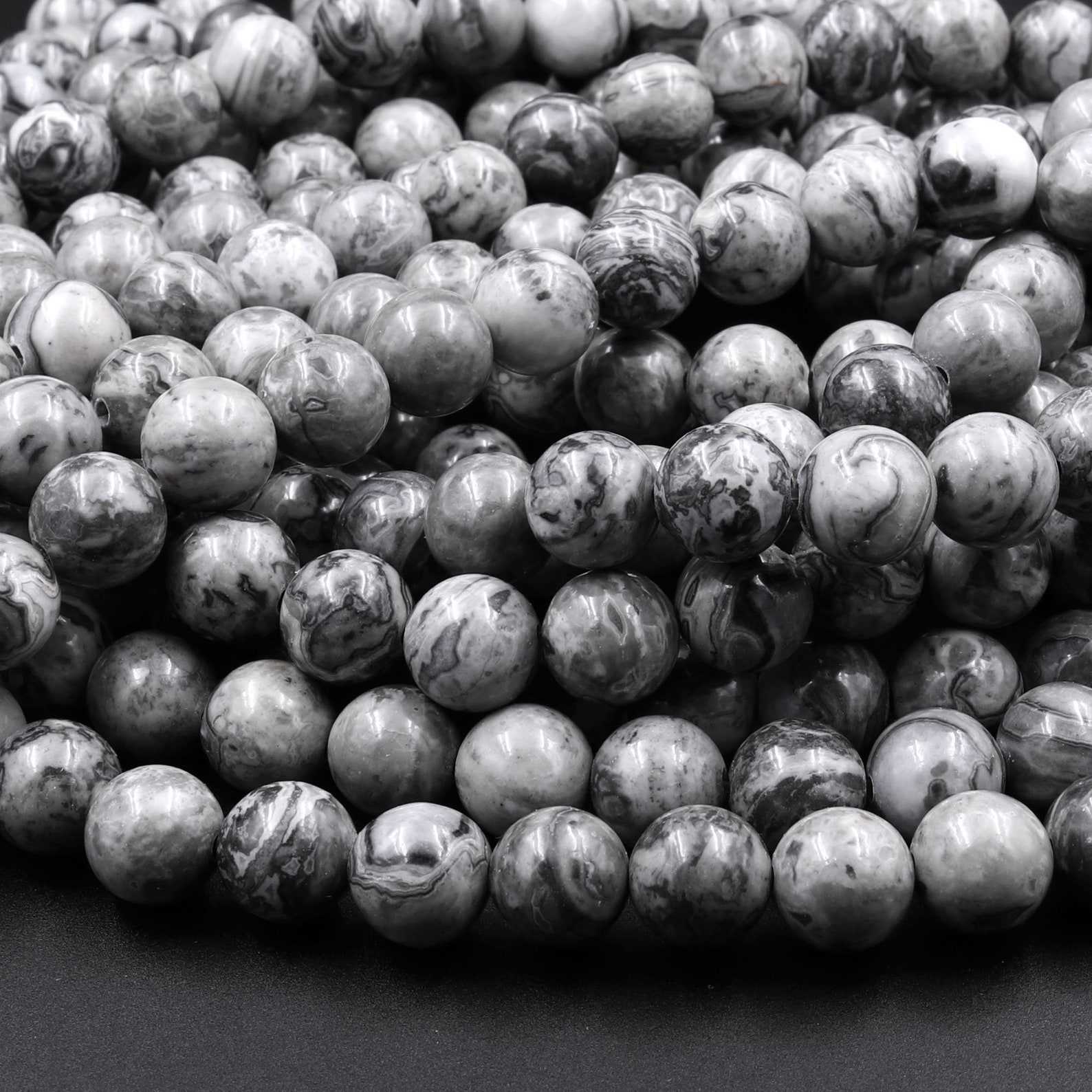 Gray Map Stone Jasper 4mm 6mm 8mm 10mm 12mm Smooth Round Beads Aka Gray ...