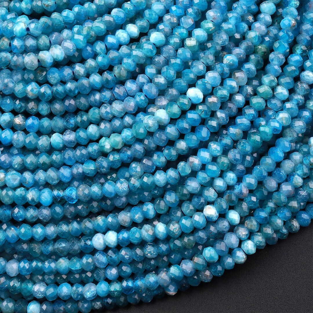 AAA Faceted Natural Blue Apatite 2mm 3mm Rondelle Beads Micro Cut ...