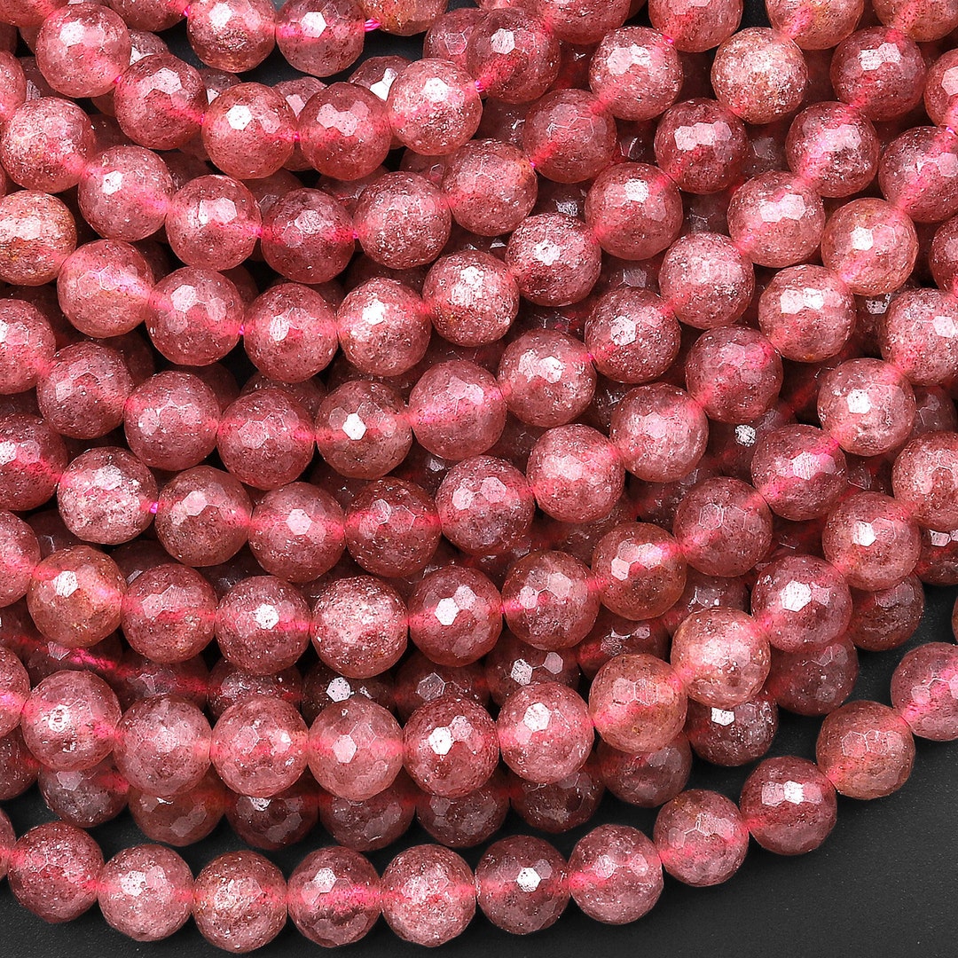 Faceted Natural Red Strawberry Quartz 8mm Round Beads 15.5" Strand - Etsy