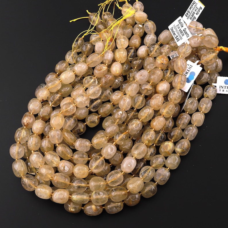 Translucent Natural Golden Rutile Quartz Puffy Smooth Nugget Beads ...