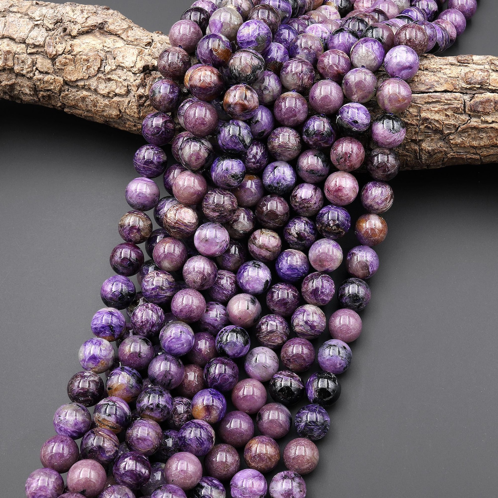 Genuine Natural Russian Charoite 6mm 8mm 10mm Smooth Round Beads 15.5 ...