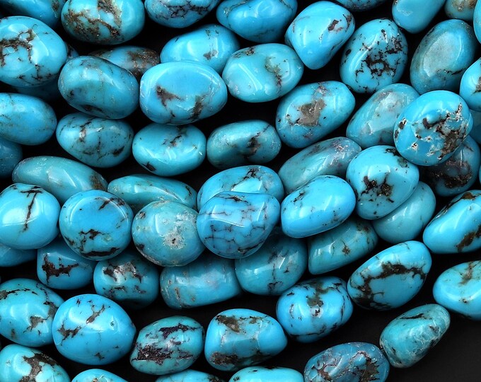 Genuine Natural Blue Turquoise Freeform Pebble Nugget 10mm Beads ...