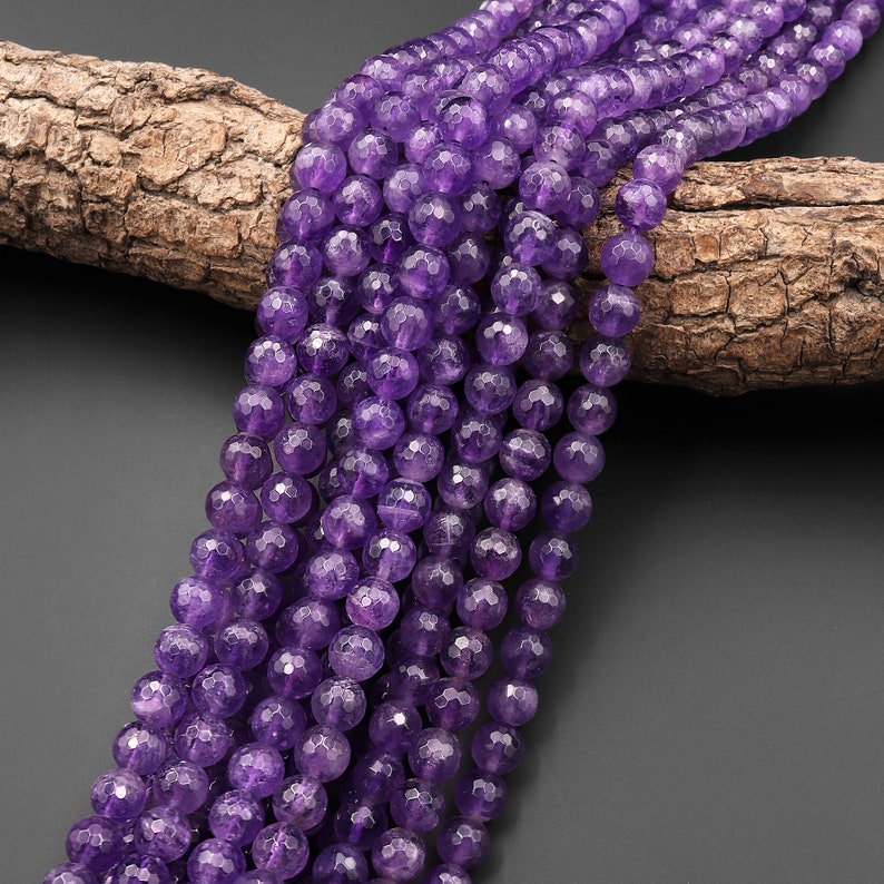 AAA Finest Natural Purple Amethyst Faceted 4mm 6mm 8mm Round Beads 15.5 ...