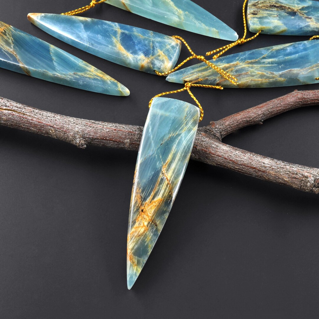 Natural Argentina Lemurian Aquatine Blue Calcite Pendant Golden Brown ...