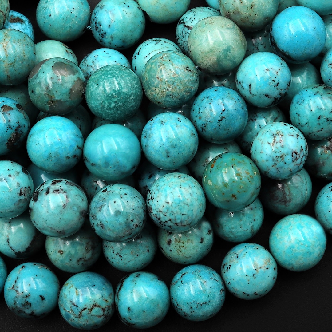 Real Genuine Natural Blue Turquoise 10mm Smooth Round Beads 15.5 Strand ...