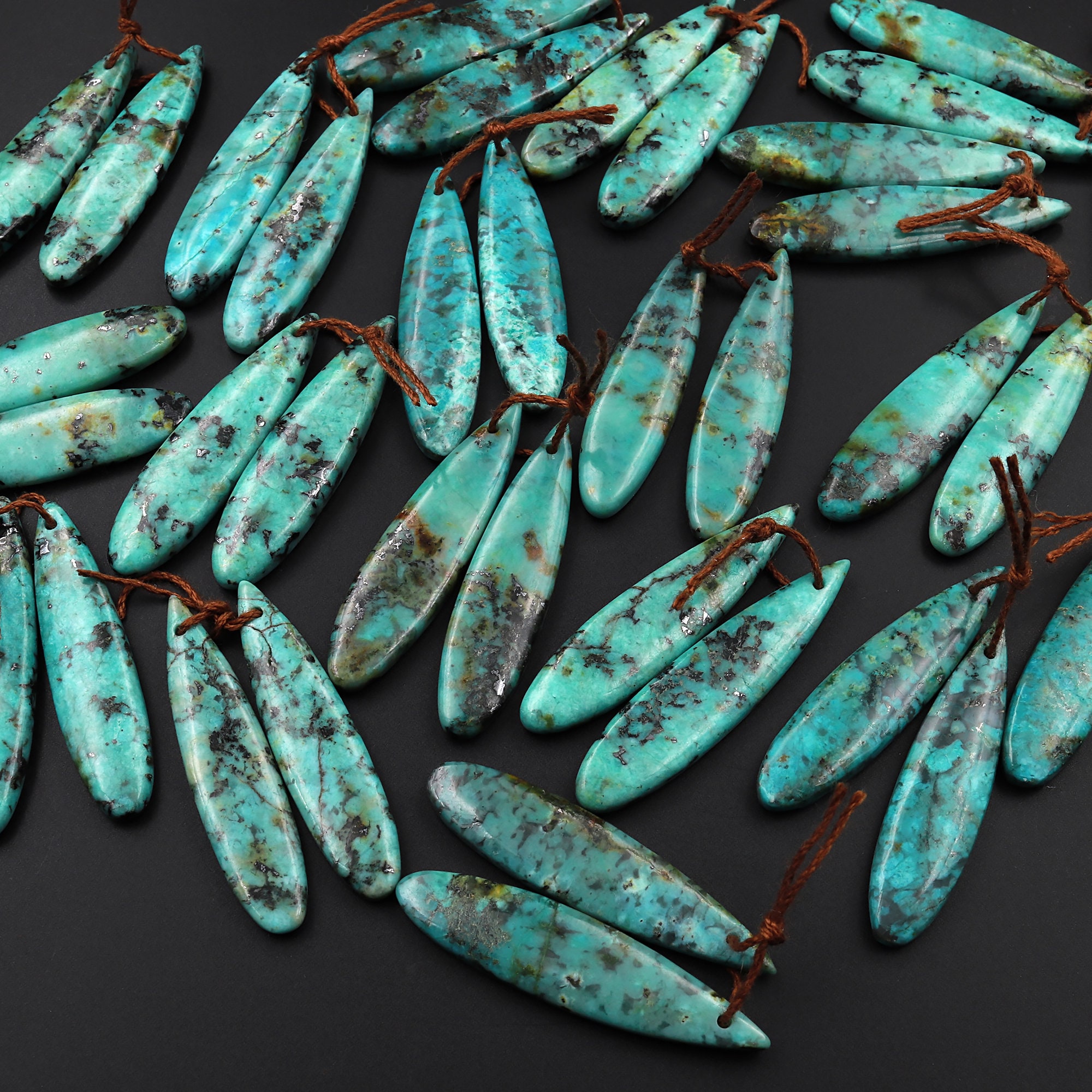 Natural Blue Green African Turquoise Teardrop Earring Pair | Etsy