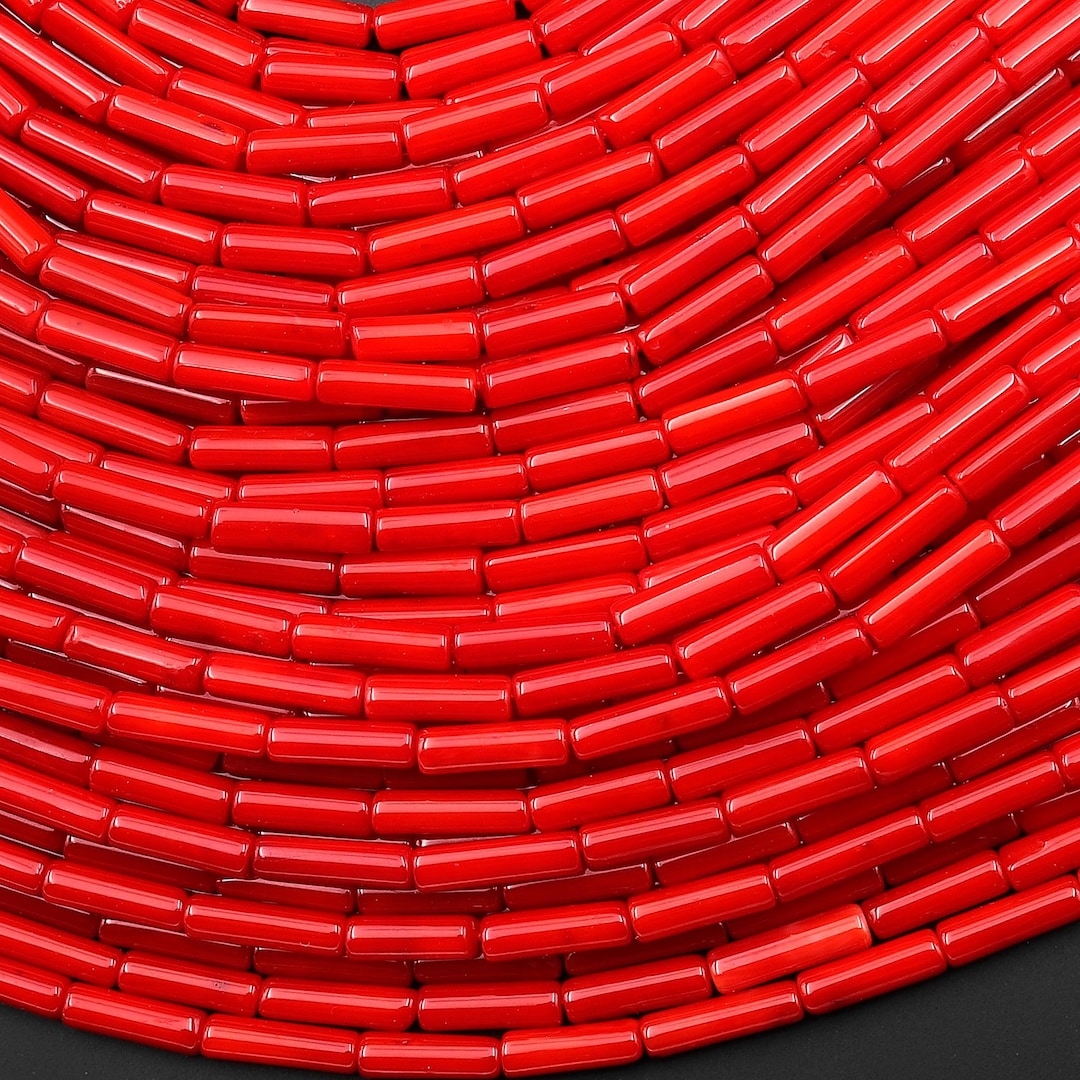 Genuine Red Bamboo Coral Smooth Thin Long Tube Cylinder 3x10mm Beads 15 ...