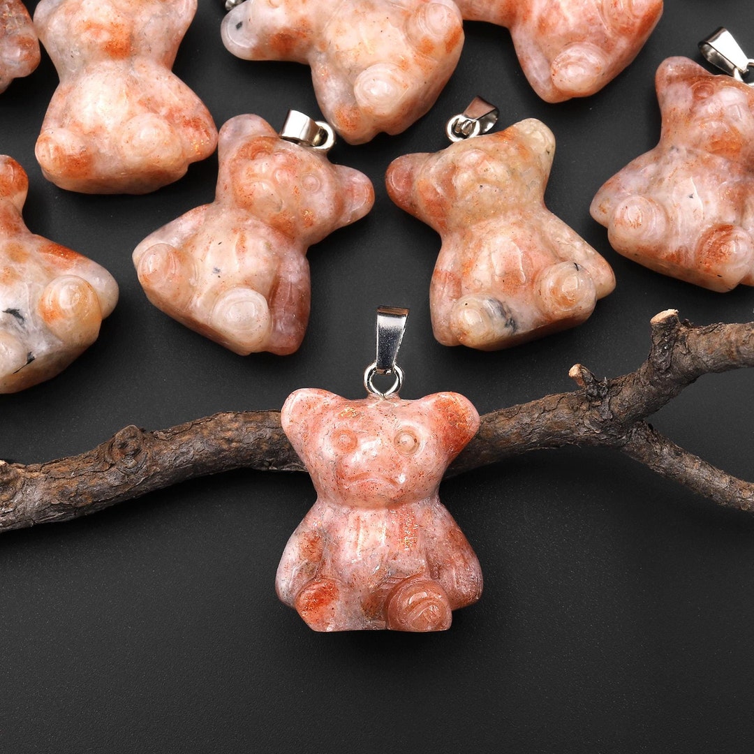 Hand Carved Natural Sunstone Teddy Bear Gemstone Pendant - Etsy