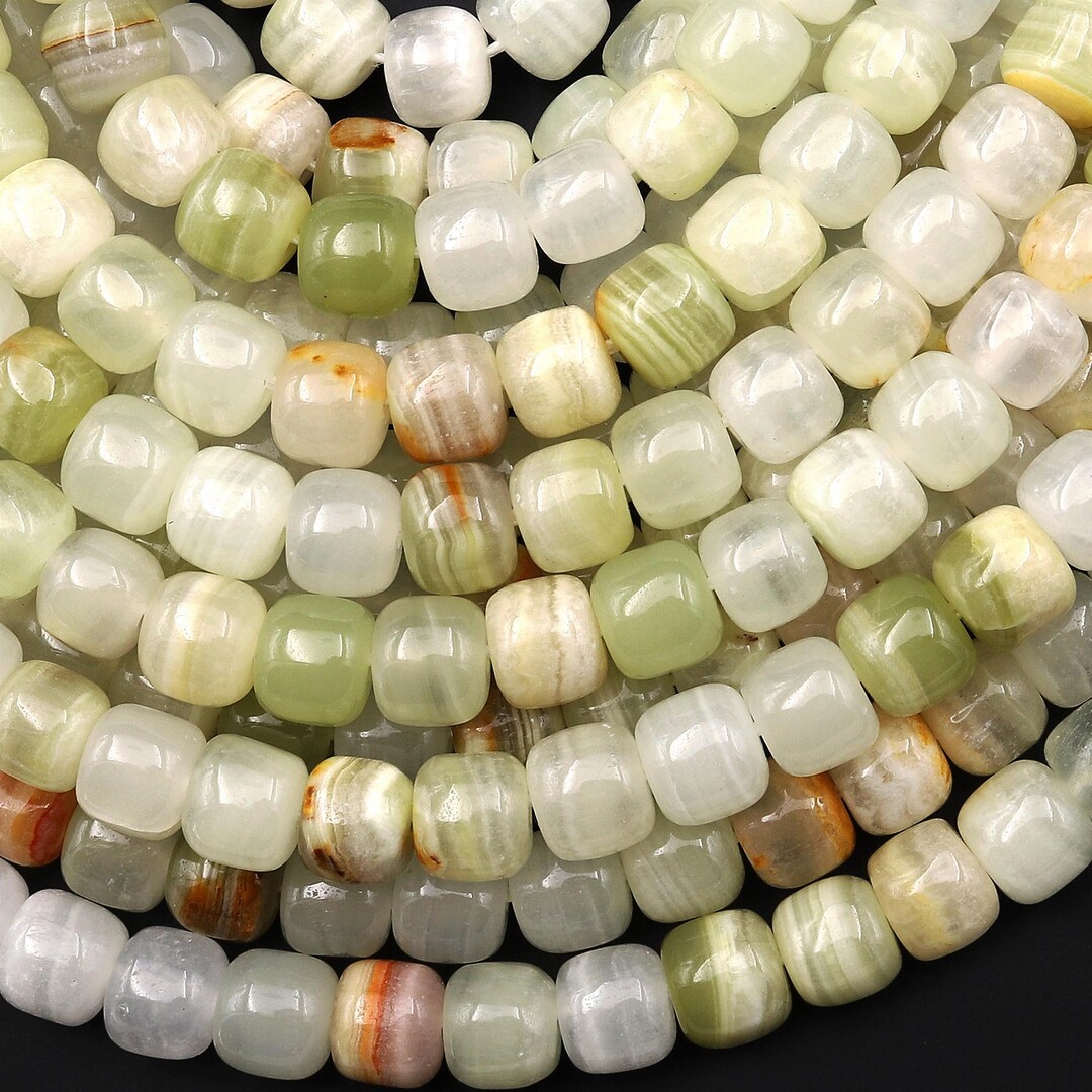AAA Natural Green Calcite Short Cylinder Barrel Beads Aka Afghanistan ...