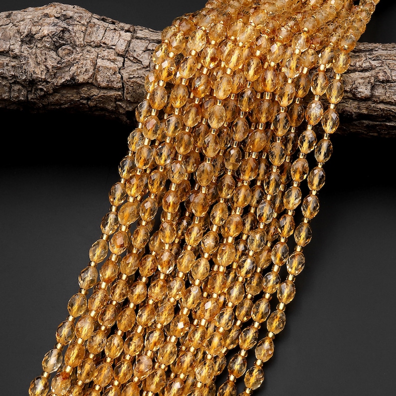 Flashy Natural Golden Citrine Faceted Drum Barrel Rice Beads 15.5 ...