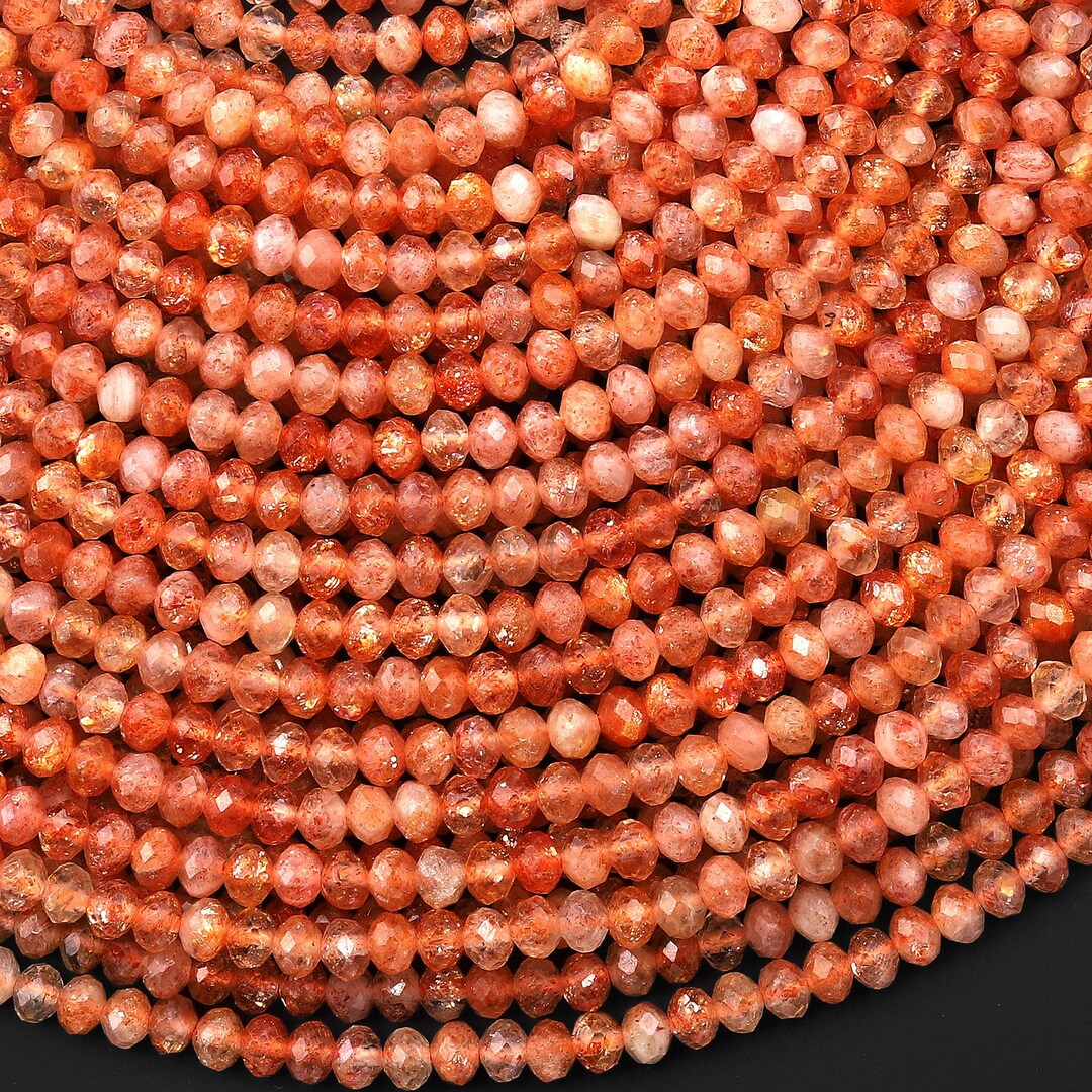 AAA Faceted Natural Arusha Orange Sunstone Rondelle Beads 4mm Gemstone ...