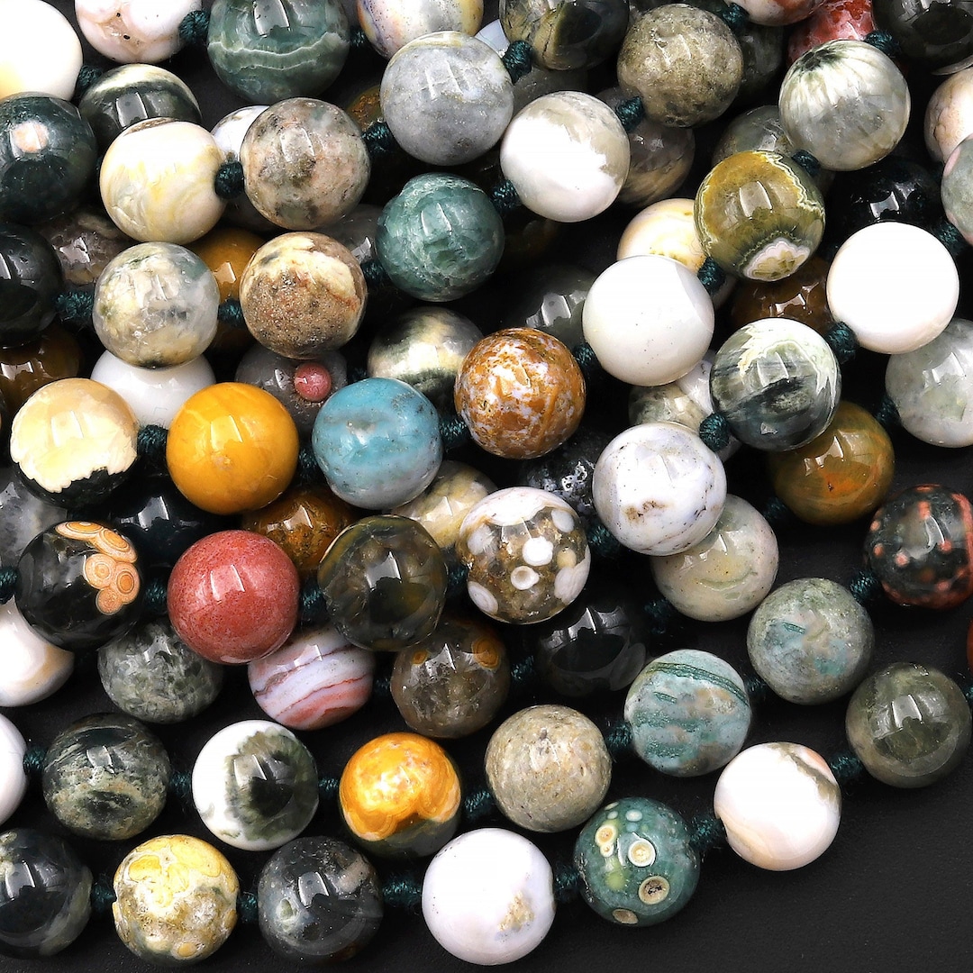 Natural Ocean Jasper Smooth Round Beads 7mm 8mm 10mm 11mm 12mm 14mm 15. ...
