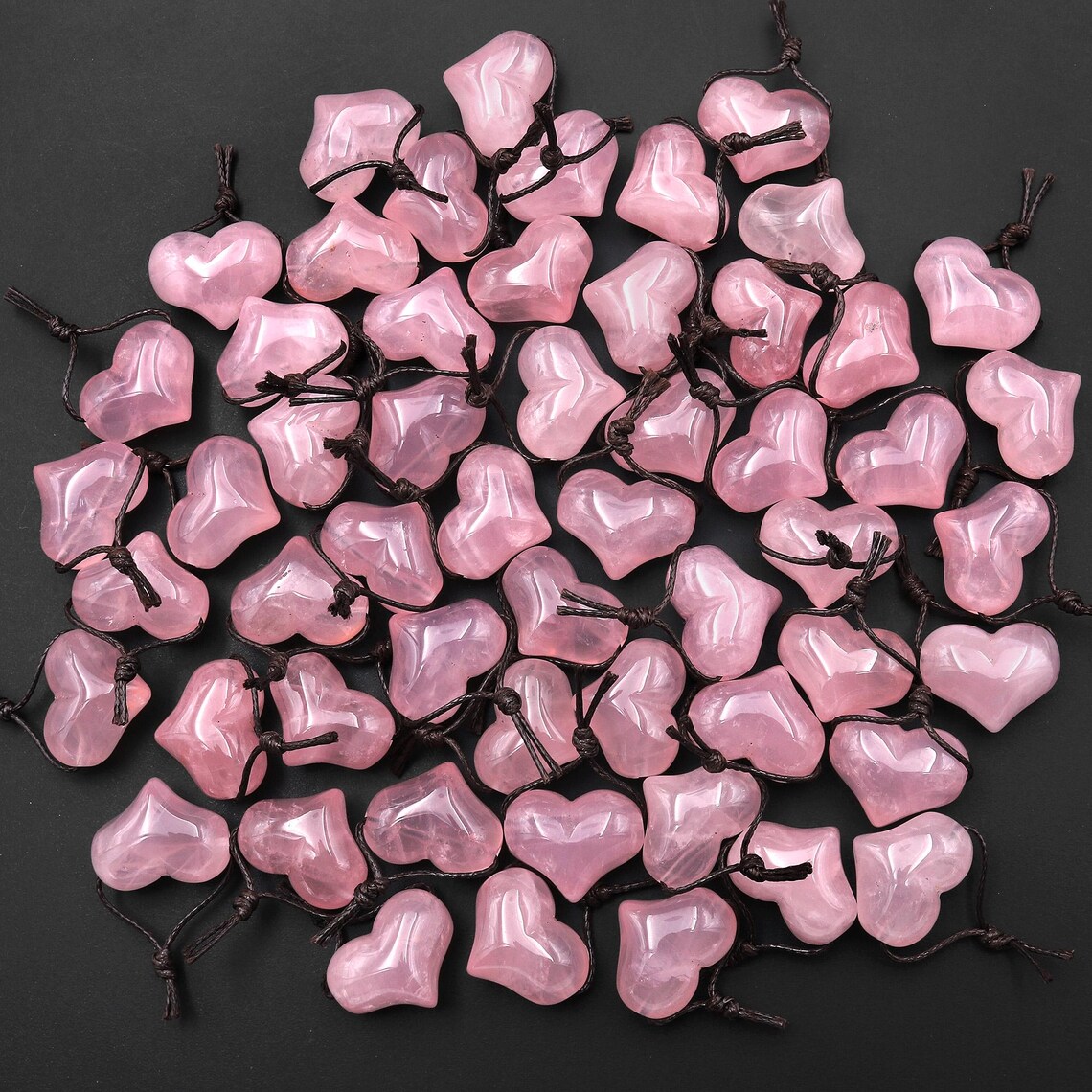 AAA Natural Pink Rose Quartz Puffy Heart Pendant Side Drilled Gemstone ...
