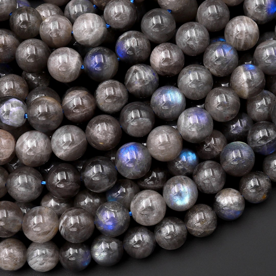 Natural Dark Black Gray Labradorite 6mm 8mm 10mm Round Beads Blue ...