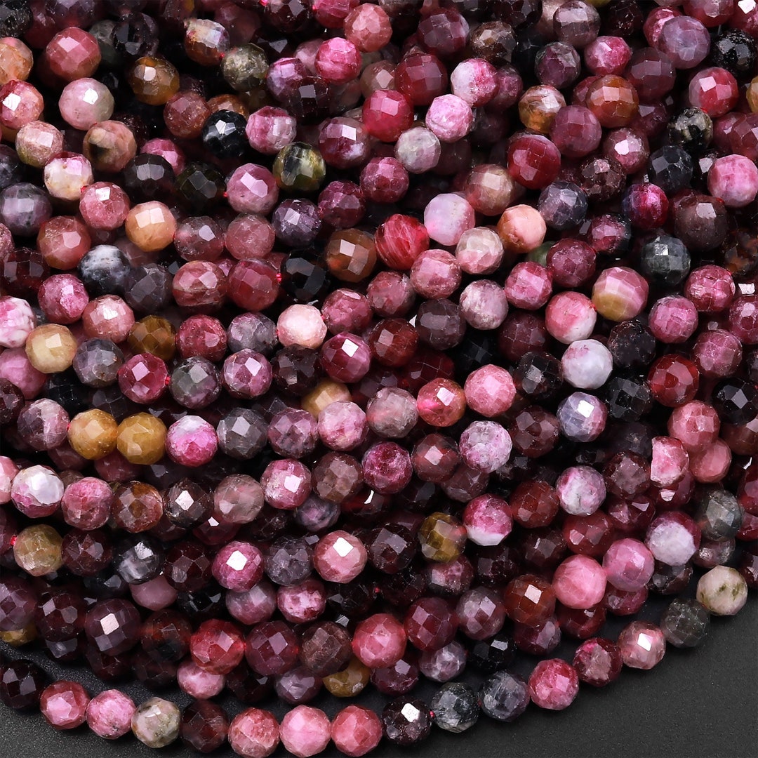 Faceted Natural Dark Red Fuchsia Pink Tourmaline 4mm Round Beads ...