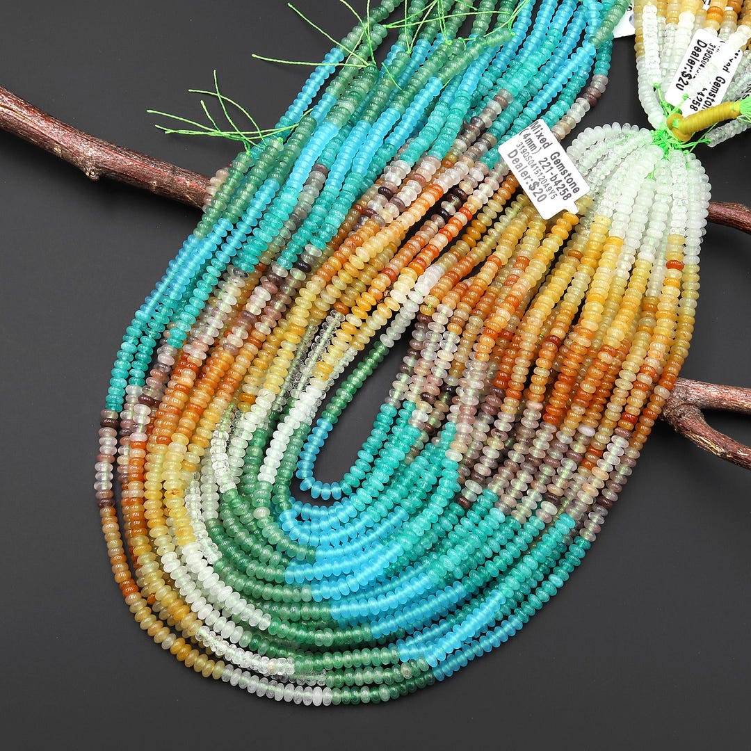 Ocean Breeze Palette ~ Mixed Gemstones 4mm Smooth Rondelle Beads ...