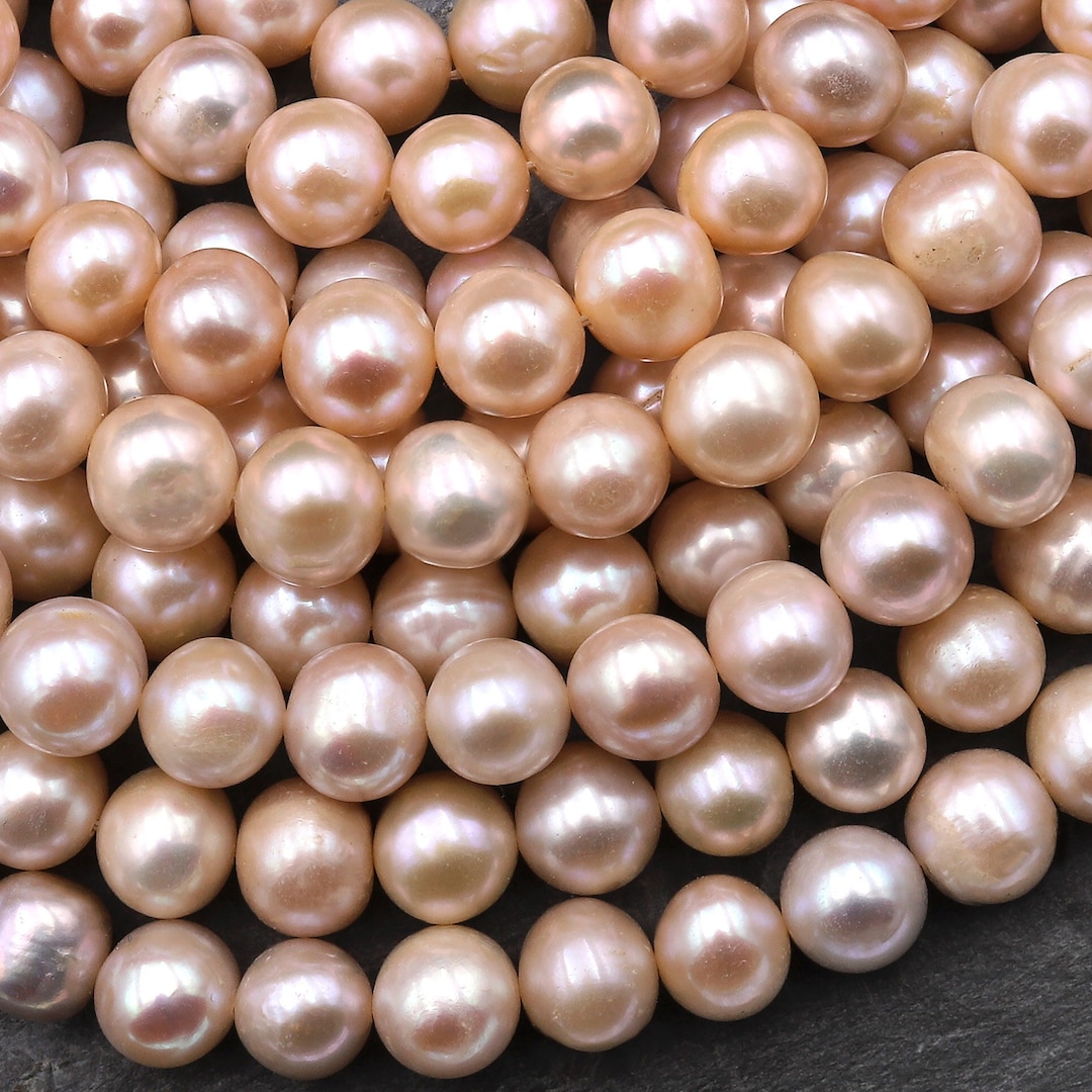 Genuine Natural Peach Pink Freshwater Pearl 9mm 10mm off Round Shimmery ...