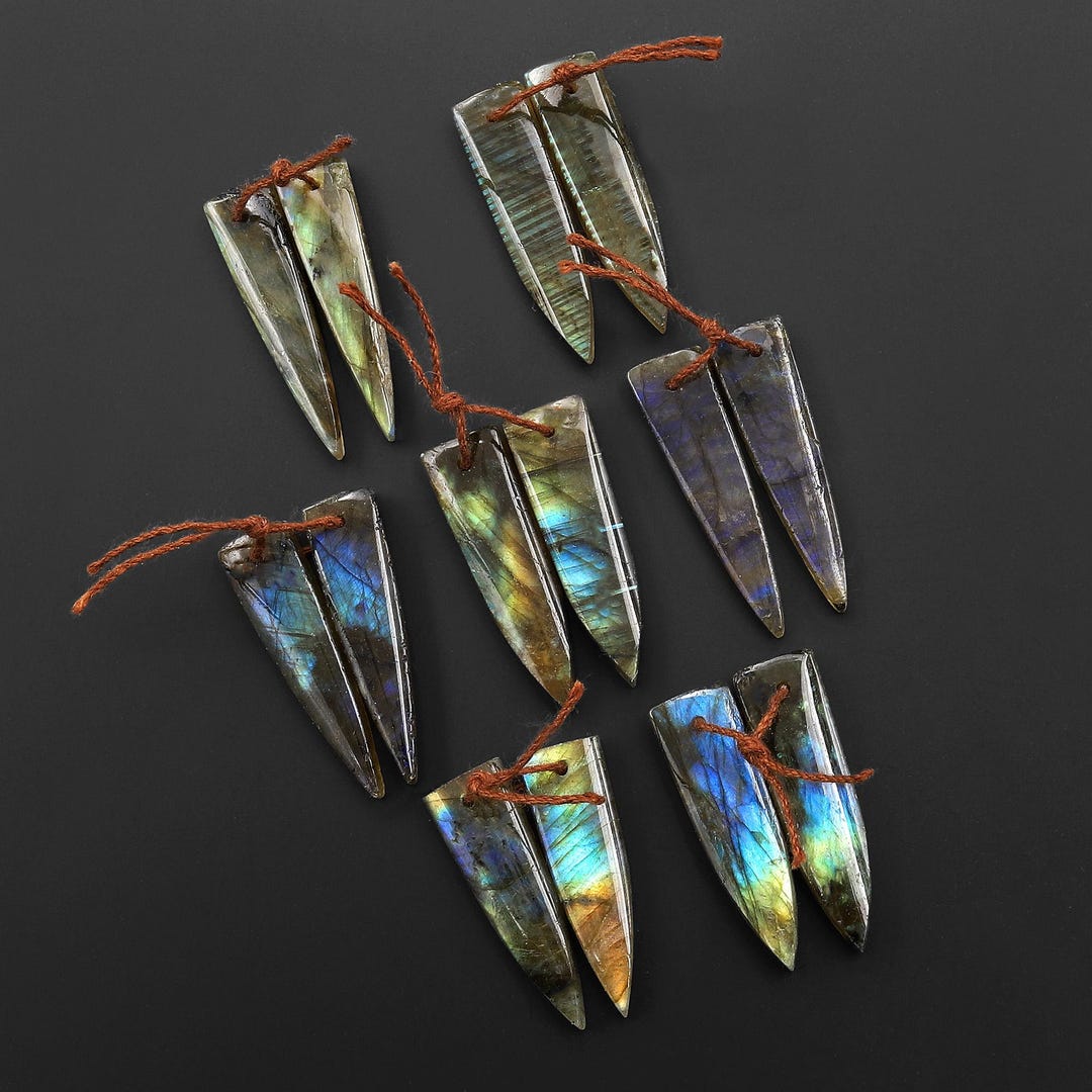 Flashy Natural Labradorite Earring Pair Short Dagger Triangle Drilled ...