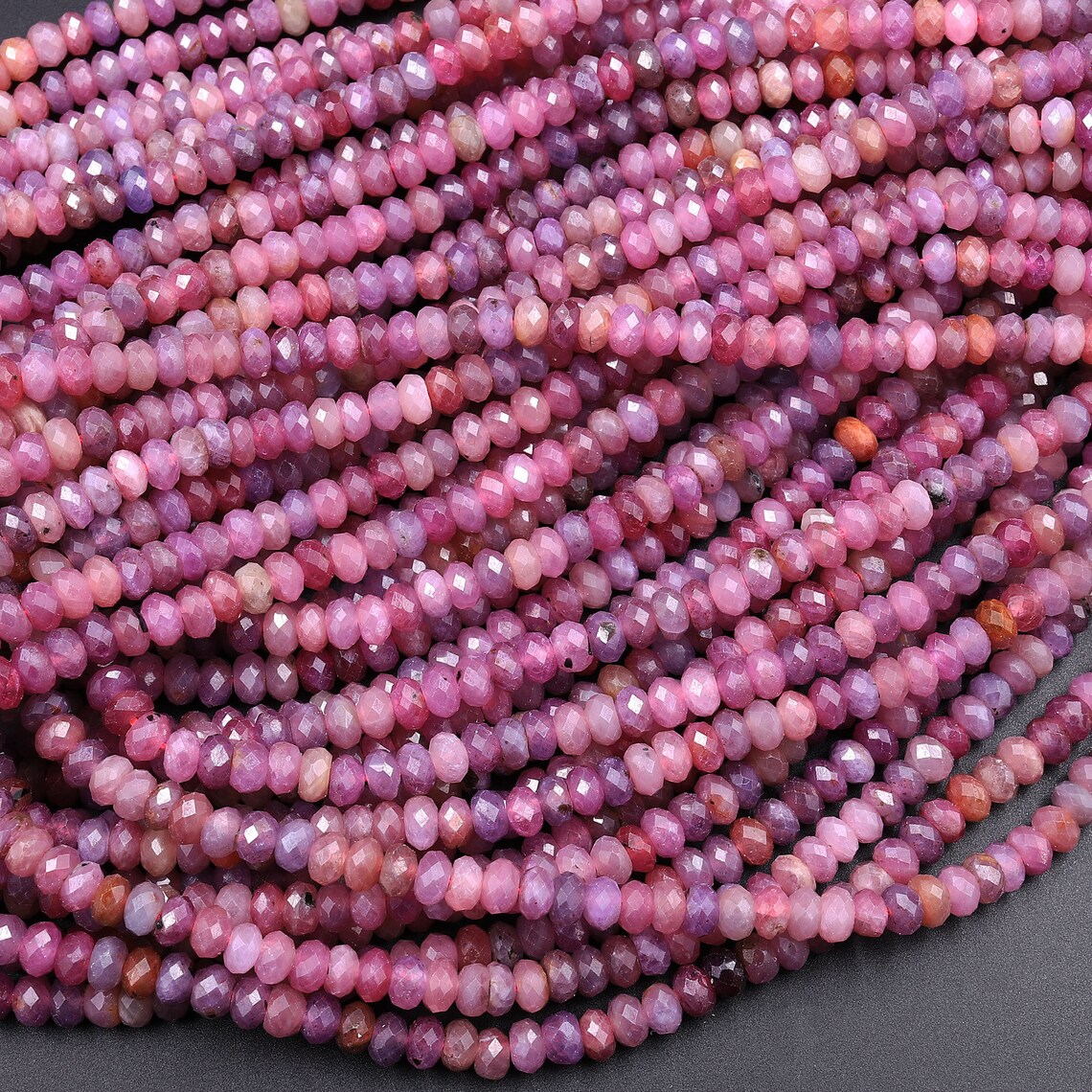 Genuine Natural Reddish Pink Ruby Gemstone Faceted 3mm 4mm 6mm Rondelle ...
