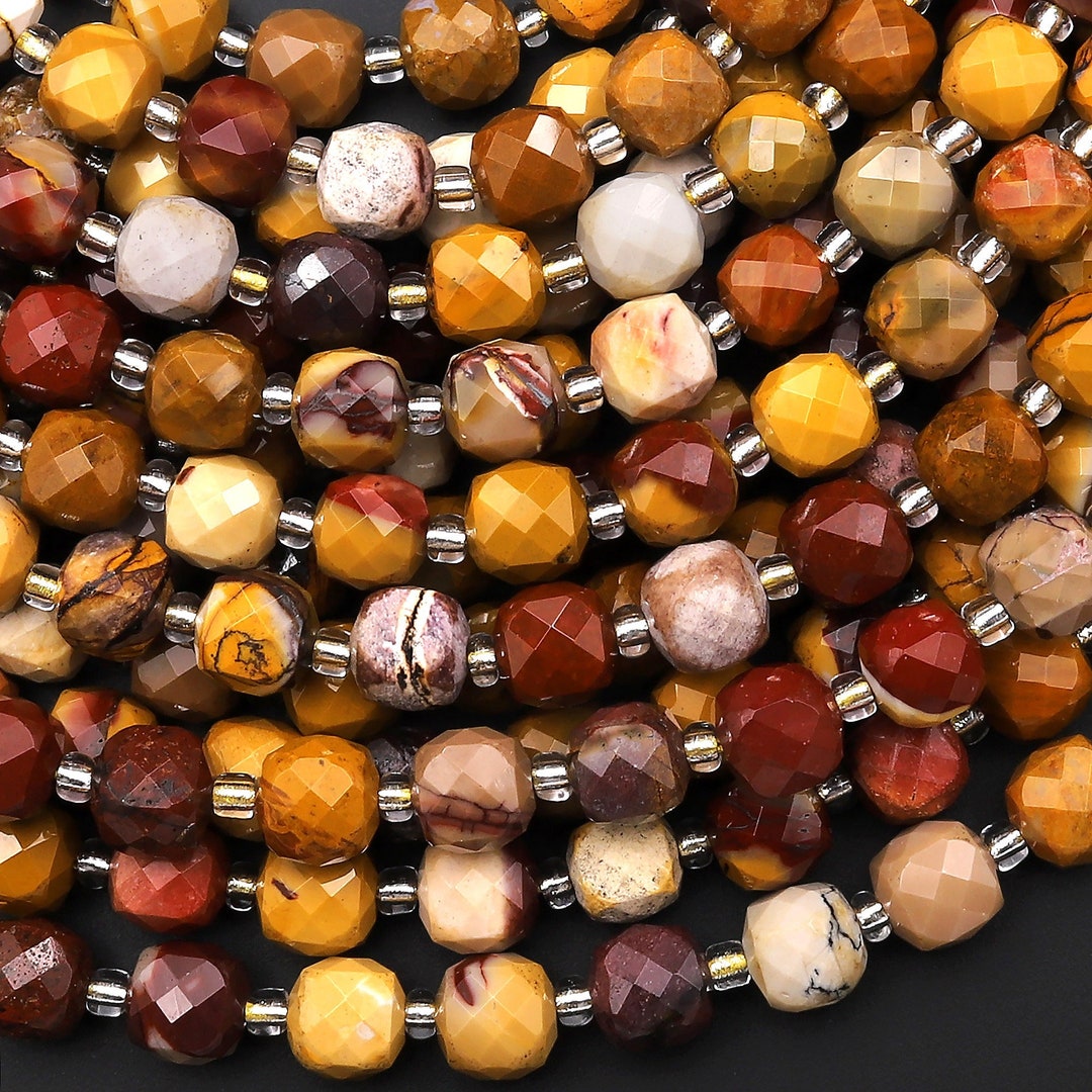 Faceted Natural Australian Mookaite Jasper Beads 7mm 8mm Cube Sunset ...