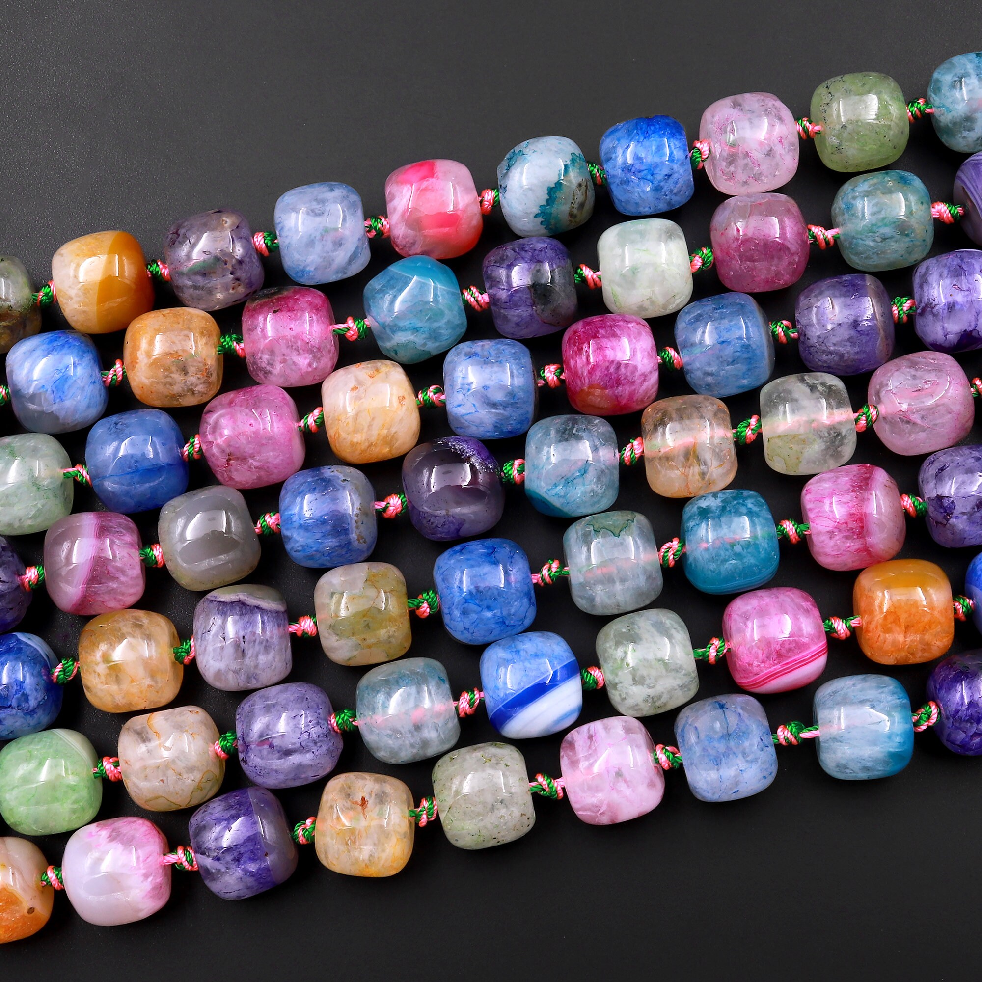 Multicolor Colorful Rainbow Agate Beads Drum Barrel Short - Etsy