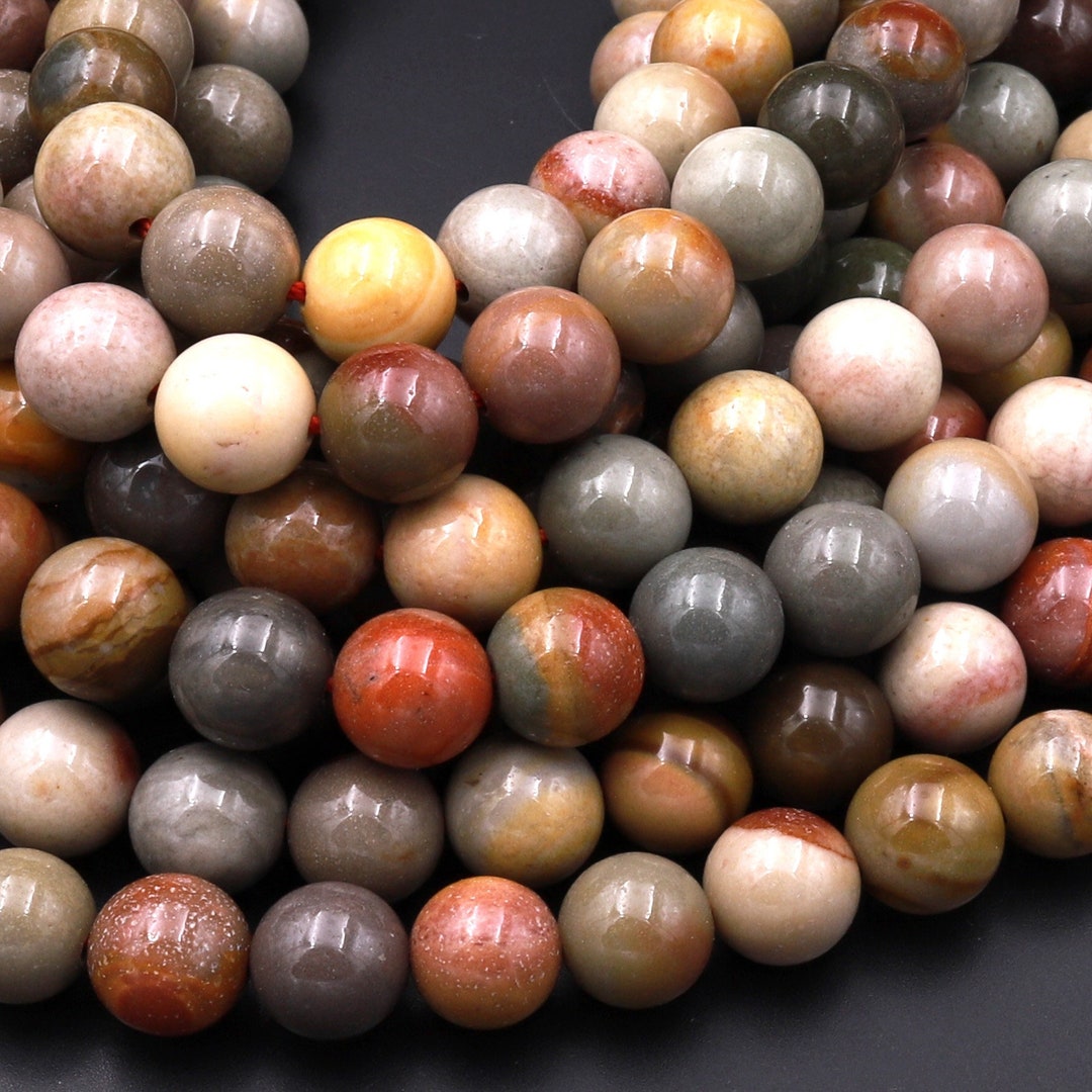 Natural Polychrome Landscape Ocean Jasper 4mm 6mm 8mm 10mm 12mm Smooth ...