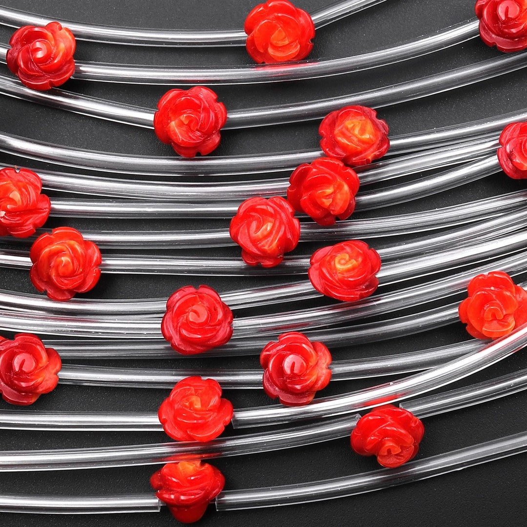 Red Coral Hand Carved Rose Flower Gemstone Beads 8mm 8" - Etsy