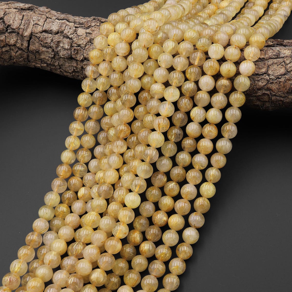 Natural Bright Golden Yellow Rutile Quartz 4mm 6mm 8mm Round Beads 15.5 ...
