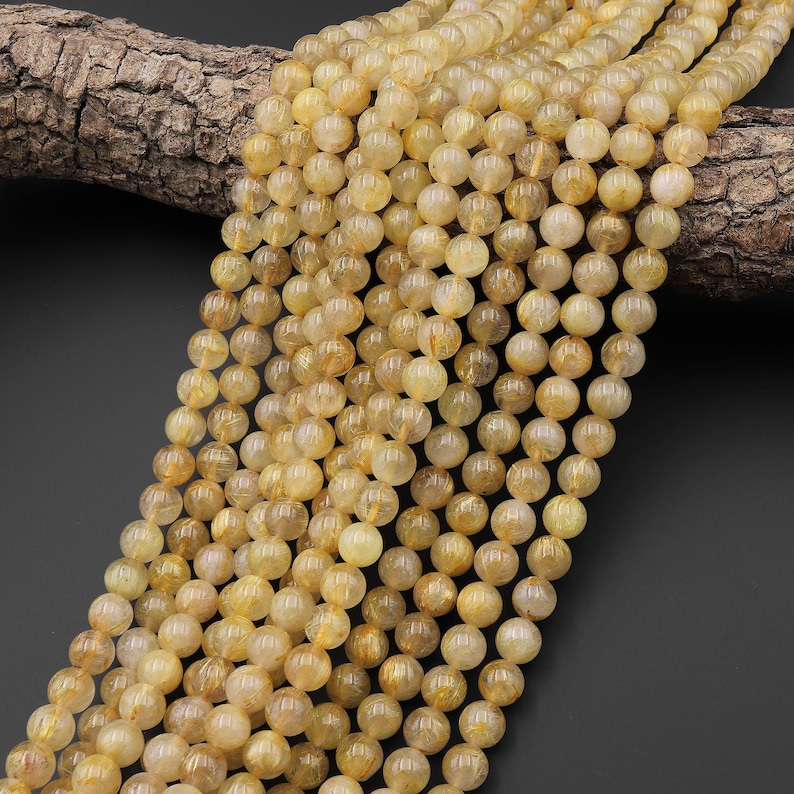 Natural Bright Golden Yellow Rutile Quartz 4mm 6mm 8mm Round Beads 15.5 ...