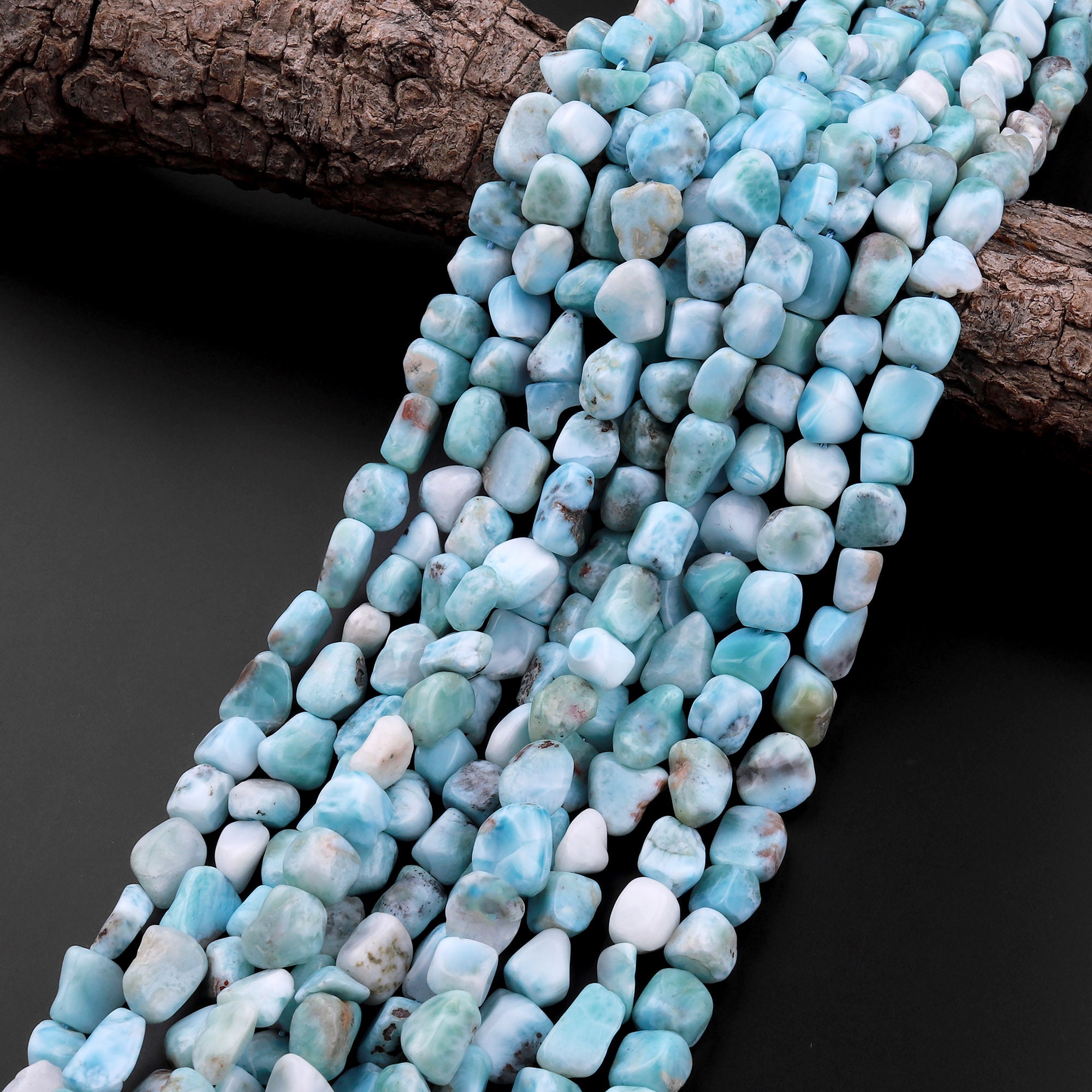 Natural Blue Larimar Freeform Pebble Nugget Beads Gemstone 15.5" Strand ...