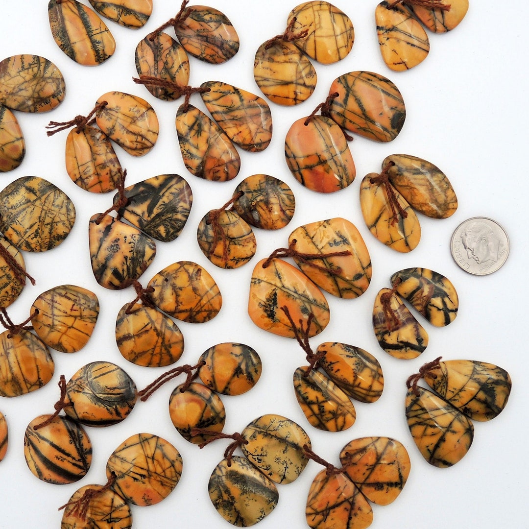 Drilled Rare Natural Utah Black Feather Jasper Earring Cabochon Cab ...