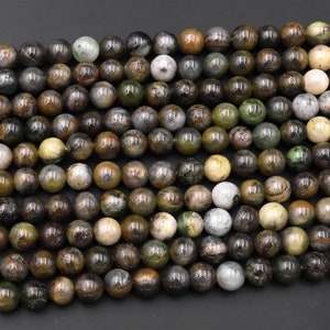 Natural Mongolian Jade 6mm 8mm Round Beads High Polish Smooth Real Genuine Dark Green Brown Jade ...