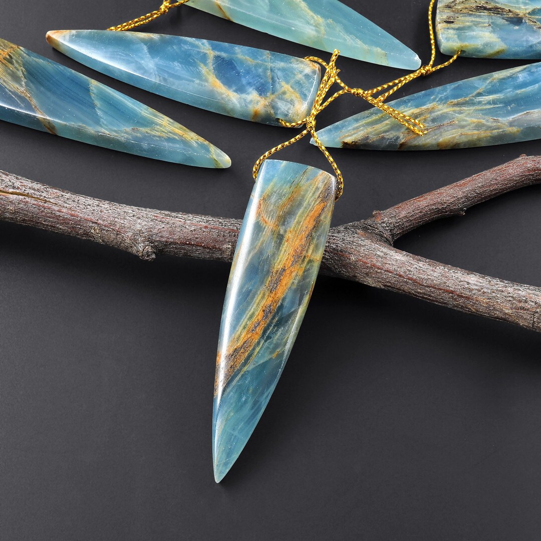 Natural Argentina Lemurian Aquatine Blue Calcite Pendant Golden Brown ...