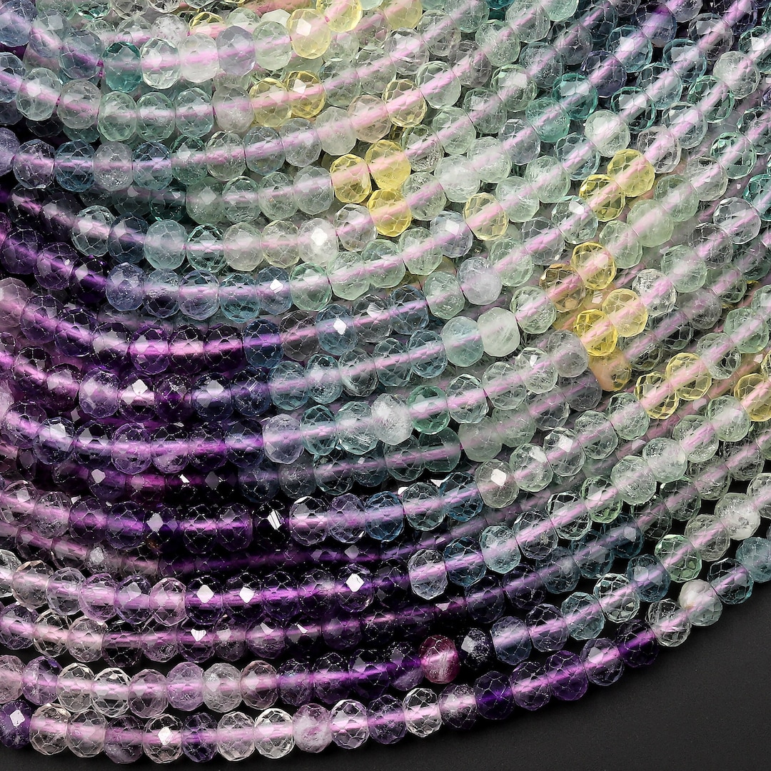 AAA Natural Multicolor Fluorite Faceted 4mm Rondelle Beads Micro Laser ...