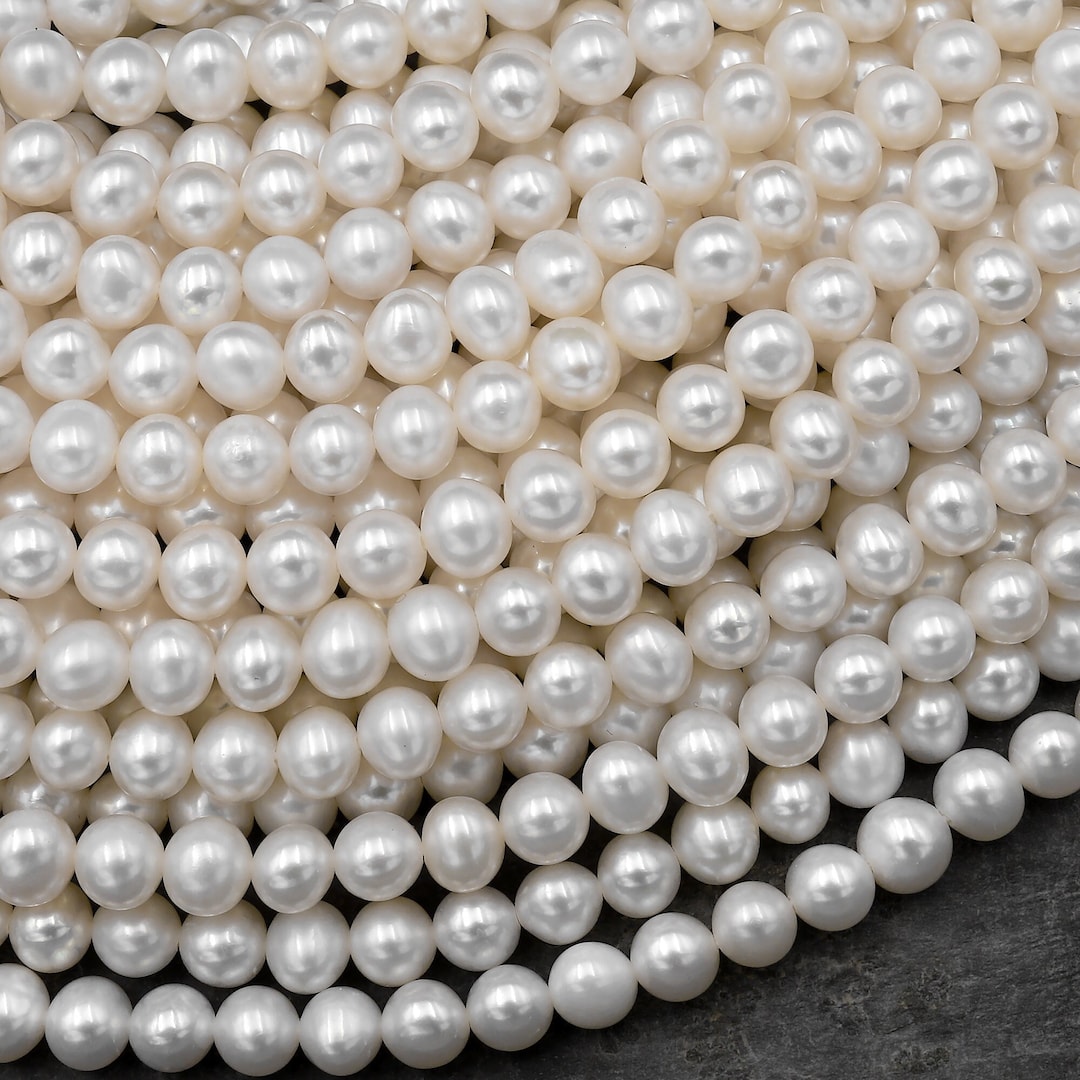 AA Genuine White Freshwater Pearl 5mm 6mm off Round Pearl Shimmery ...