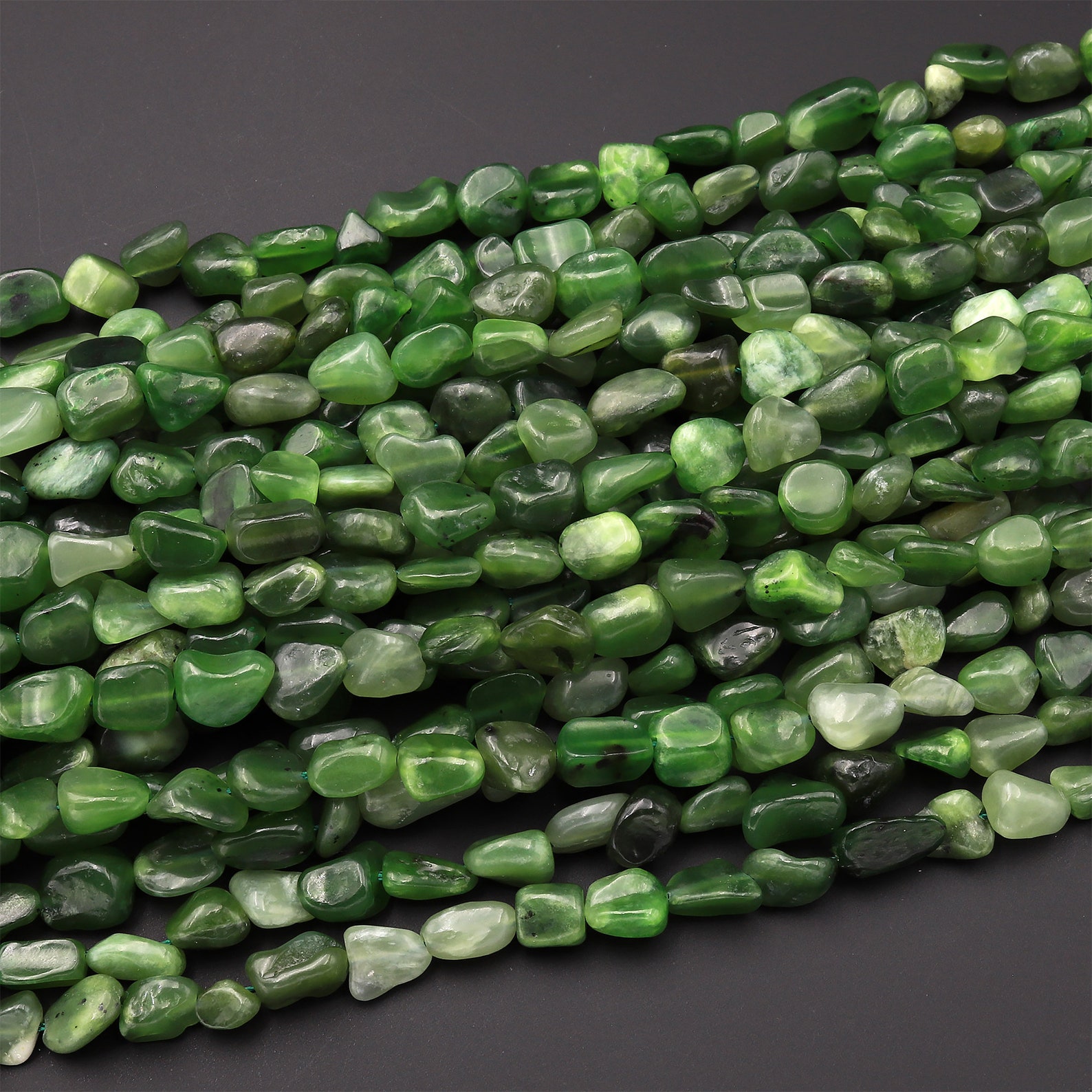 Natural Canadian Green Jade Freeform Chip Pebble Nugget Beads 15.5 ...
