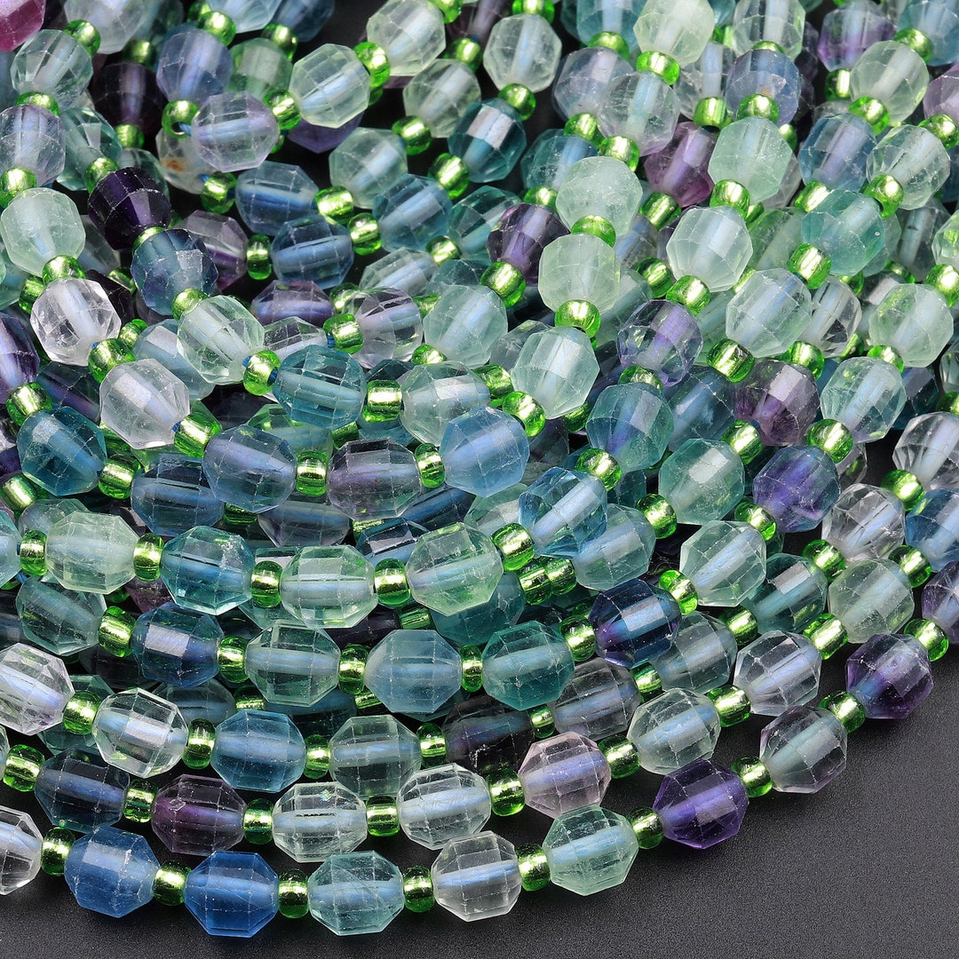 AAA Faceted Natural Fluorite 6mm 8mm Beads Energy Prism Double ...