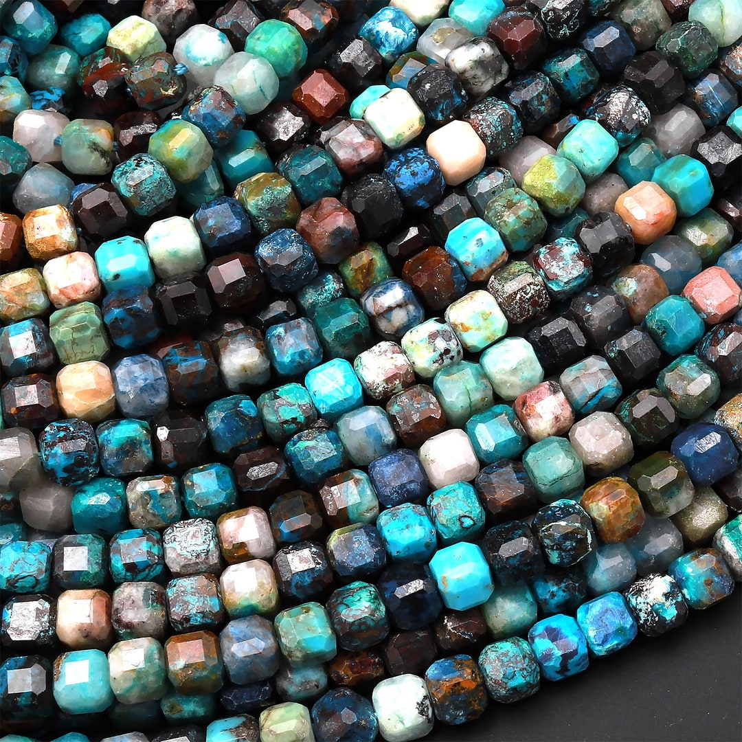 AAA Natural Chrysocolla Faceted 4mm Cube Dice Square Beads Micro ...