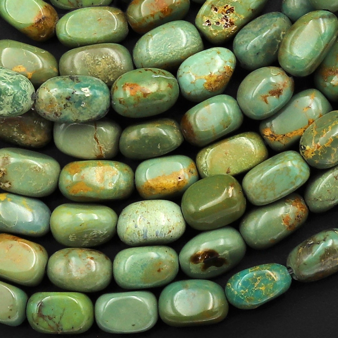 Genuine Real Natural Green Brown Turquoise Freeform Rectangle Beads ...