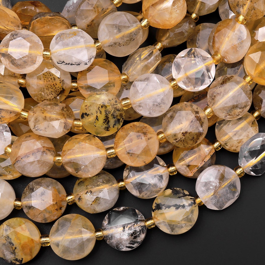 Natural Golden Dendritic Quartz Faceted Coin 10mm 12mm Beads 15.5 ...