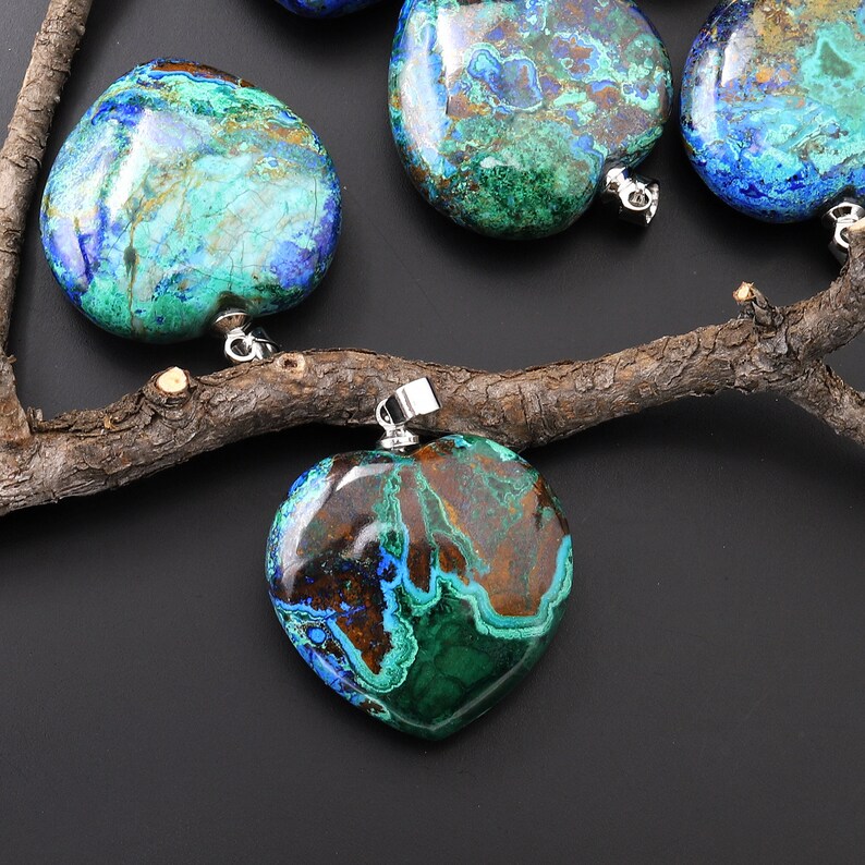 AAA Natural Shattuckite Heart Gemstone Pendant Malachite Chrysocolla ...