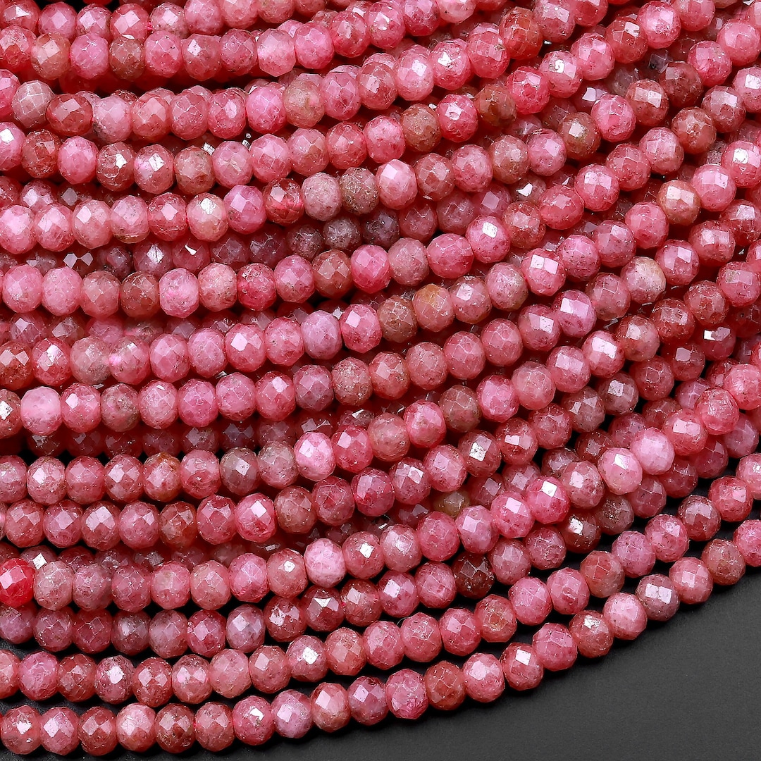 AAA Micro Faceted Natural Pink Red Thulite 3mm 4mm Rondelle Beads ...