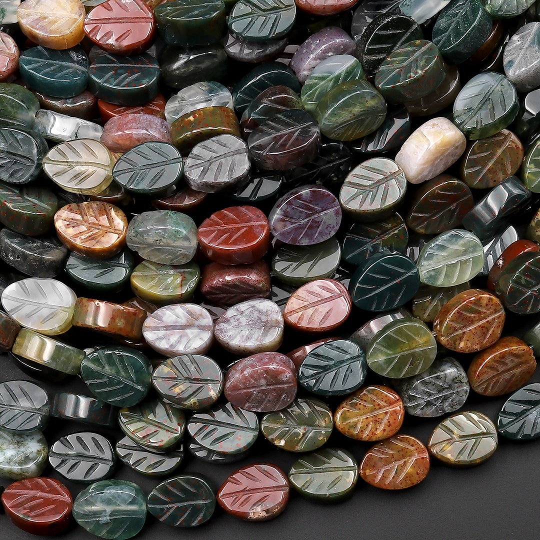 Natural Indian Agate Hand Carved Fall Leaf Gemstone Beads 15.5" Strand ...