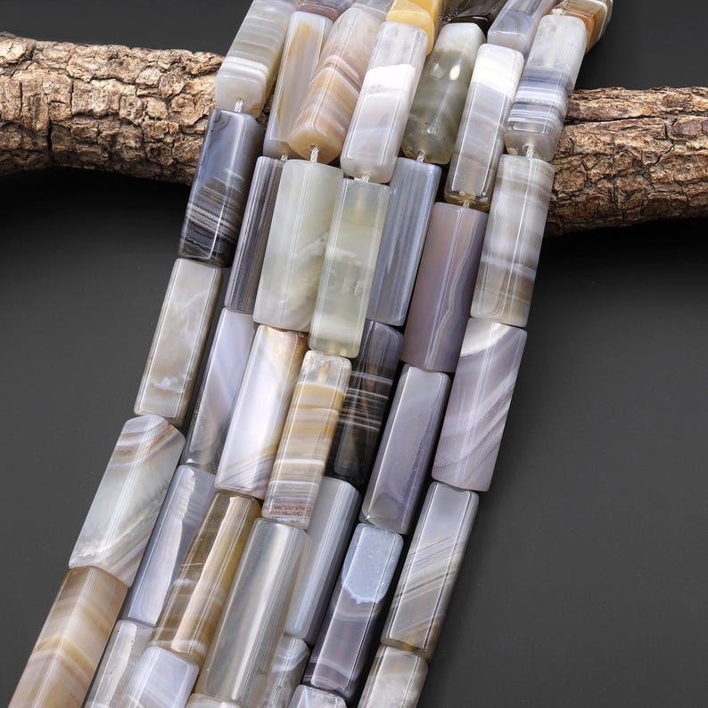 Rare AAA Natural Banded Agate Beads Large Rectangle Tube 40mm Gemstone ...