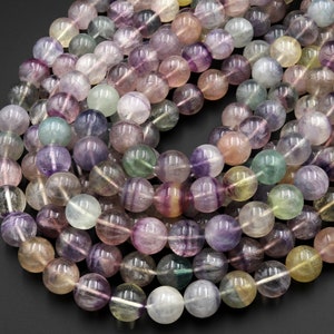 Large Natural Rainbow Fluorite 12mm 13mm 14mm Round Beads Soft Pink ...