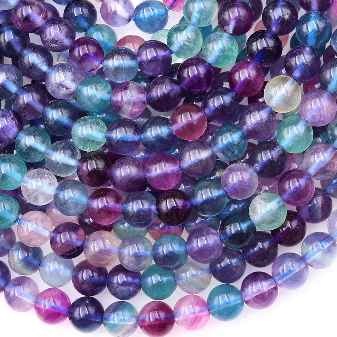 Natural Rainbow Fluorite Beads Smooth 8mm Dark Purple Blue Green ...