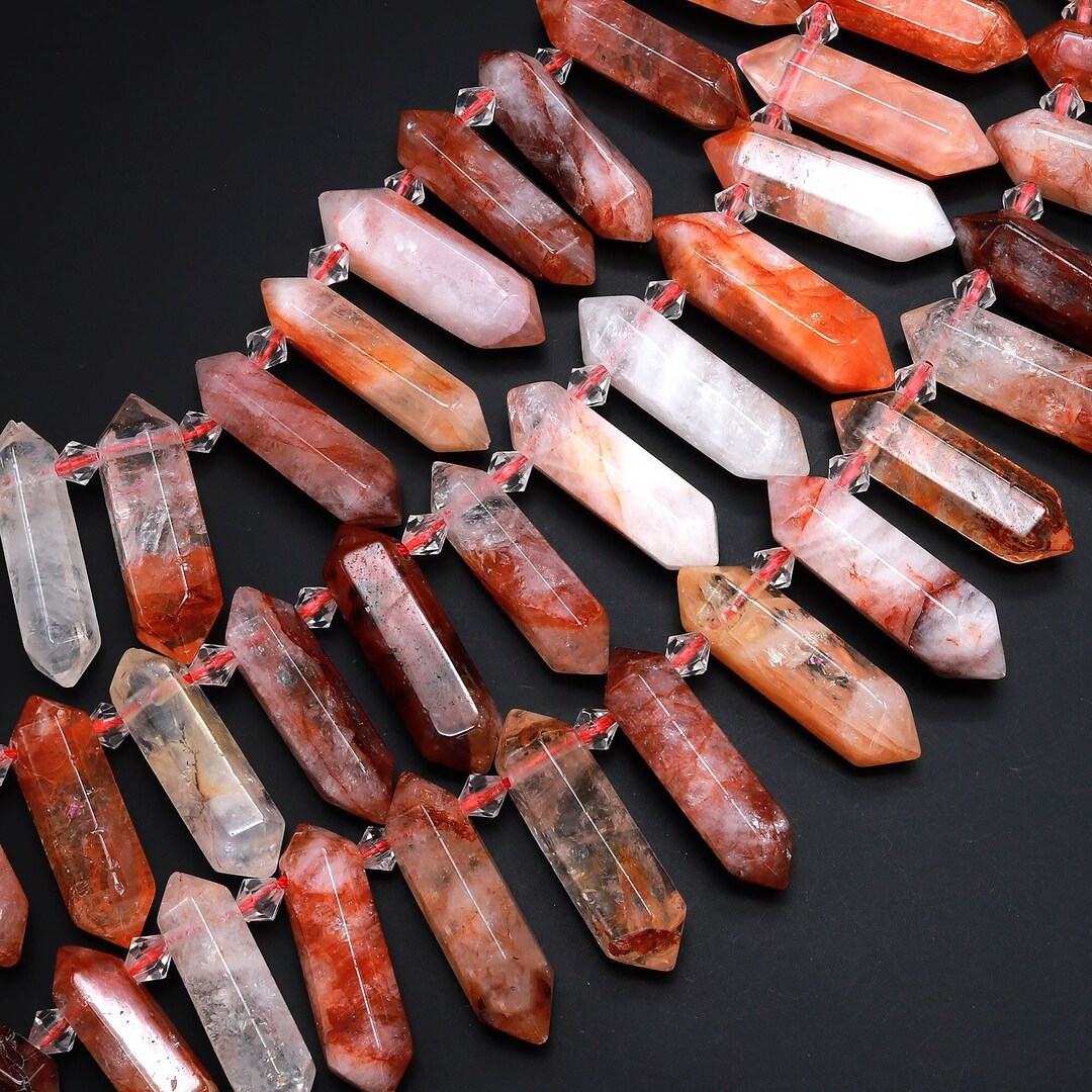 Natural Golden Red Lepidocrocite Quartz Beads Double Terminated Points ...