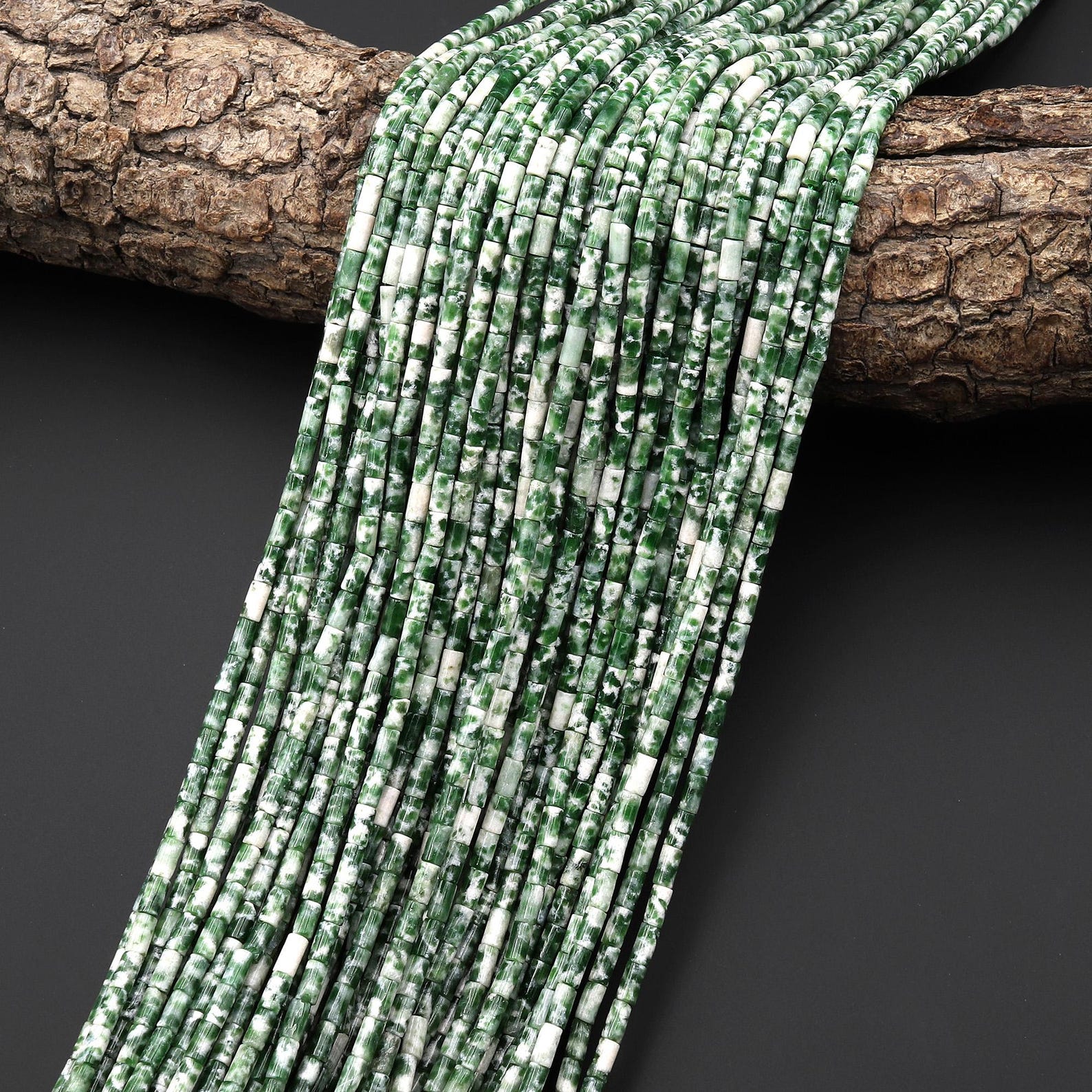 Natural Green Tree Agate 4x2mm Small Thin Smooth Spacer Tube Beads 15.5 ...
