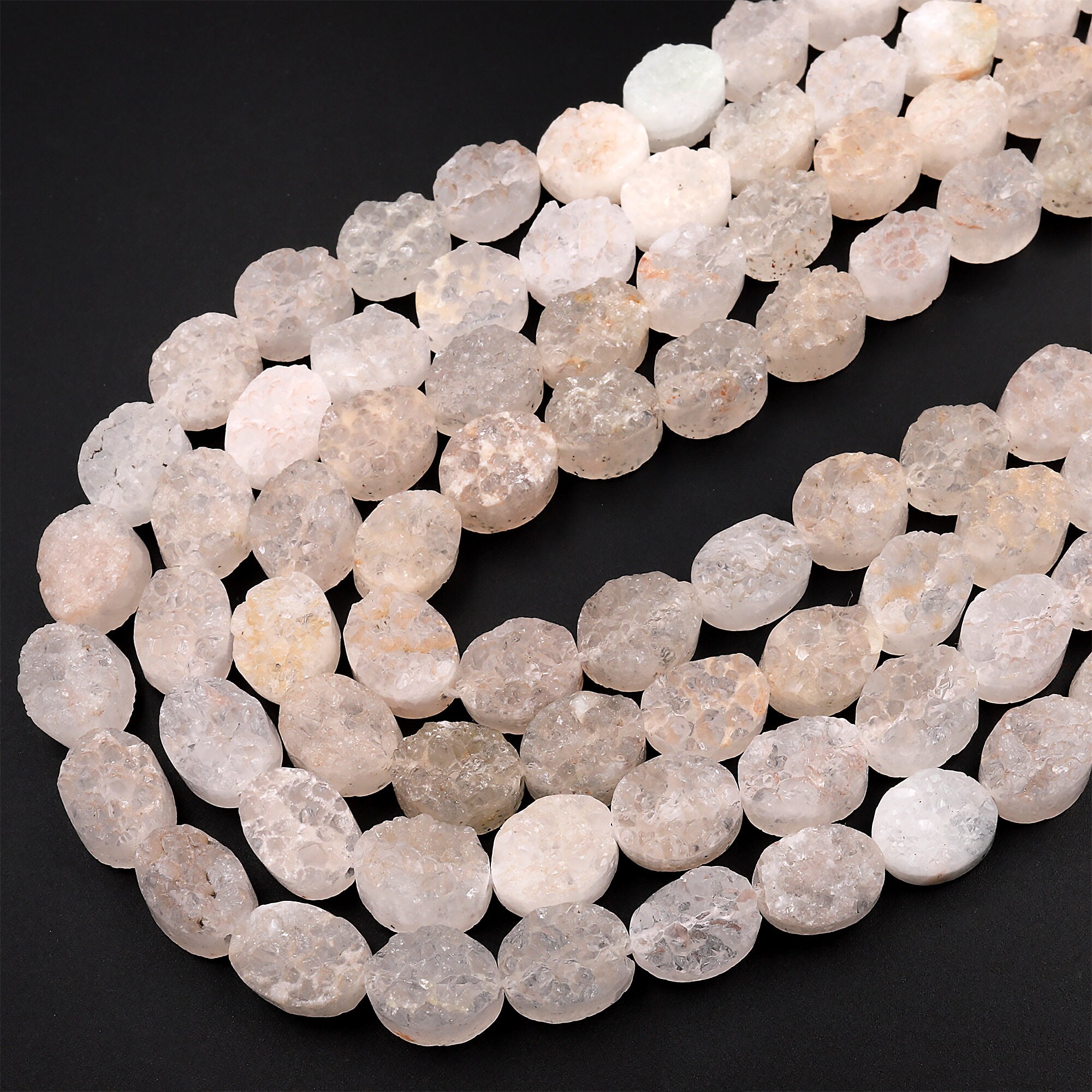 Natural Rock Crystal Quartz Druzy Raw Drusy Oval Beads 15.5